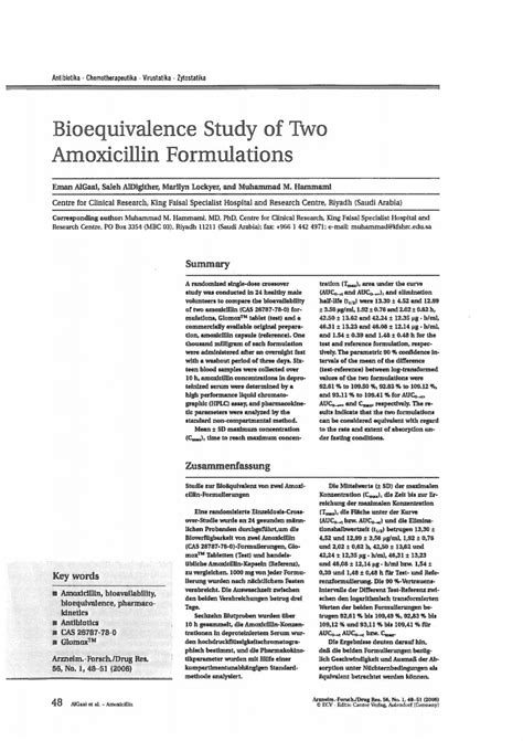 Pdf Bioequivalence Study Of Two Amoxicillin Formulations