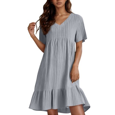 Bbyeadc Gray Dress For Women Casual Textured Short Sleeve Maxi Dresses