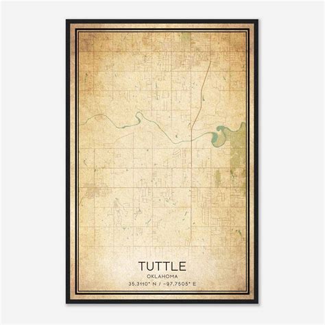 Vintage Tuttle Oklahoma Map Poster Modern Home Decor Wall Art Print