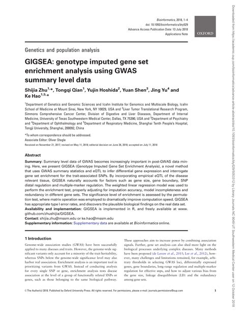 Pdf Gigsea Genotype Imputed Gene Set Enrichment Analysis Using Gwas Summary Level Data