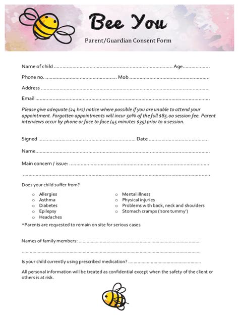 Fillable Online Bee You Consent Form Fax Email Print Pdffiller