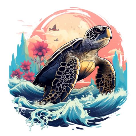 🌊🐢 dive into summer bliss with our graceful turtle and waves t shirt 🌸🏄