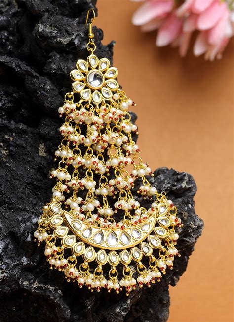 Shop Traditional Jhoomar Passa Gold Plated Kundan Work White Stone