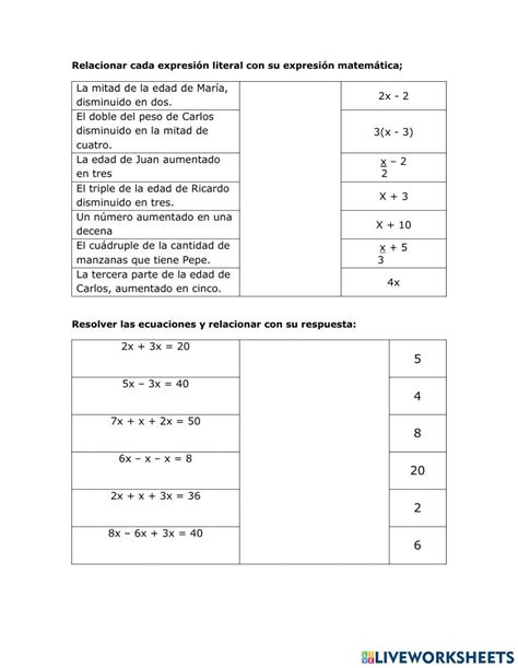 Ecuaciones Online Exercise For 5to Live Worksheets