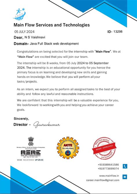 Internship Career Mainflow N S Vaishnavi