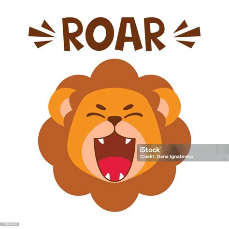 Datar Lucu Singa Terbuka Mulut Mengaum Gaya Skandinavia Yang Trendi Ilustrasi Vektor Karakter