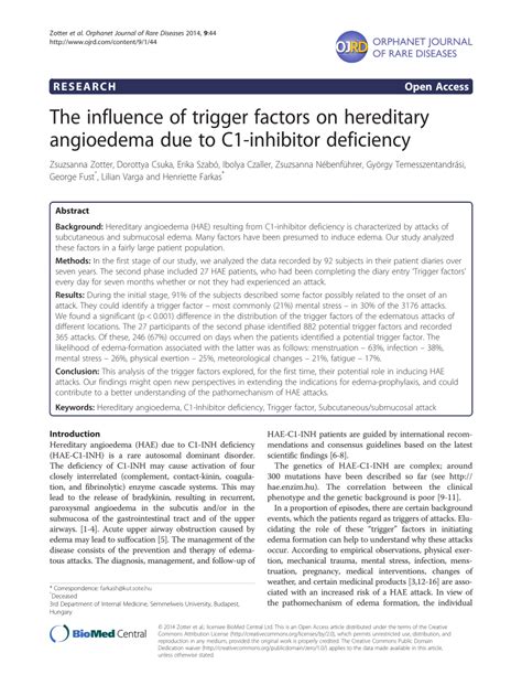 Pdf The Influence Of Trigger Factors On Hereditary Angioedema Due To