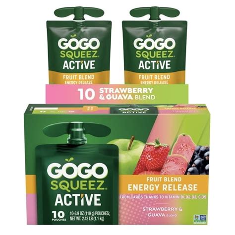 Gogo Squeez Active Fruit Blend Energy Release Strawberry Guava 39 Oz