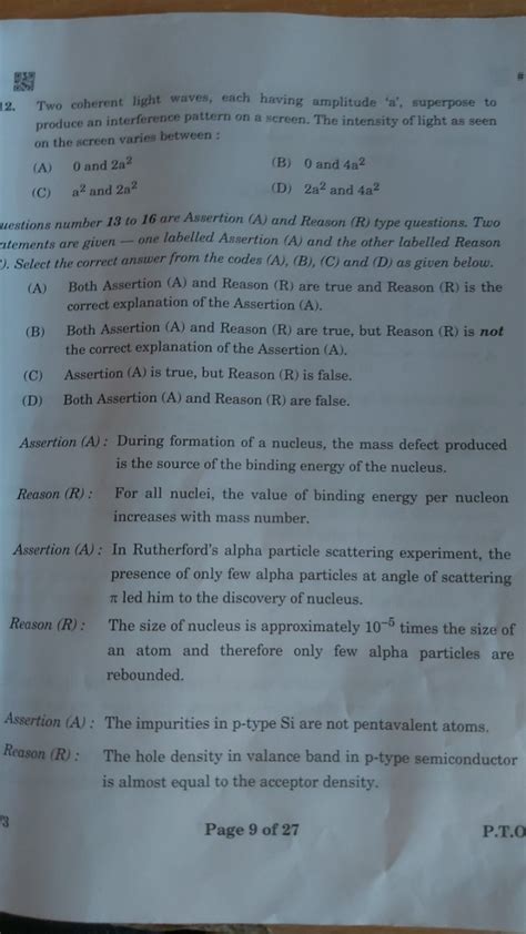 Two Coherent Light Waves Each Having Amplitude A Superpose To Produ