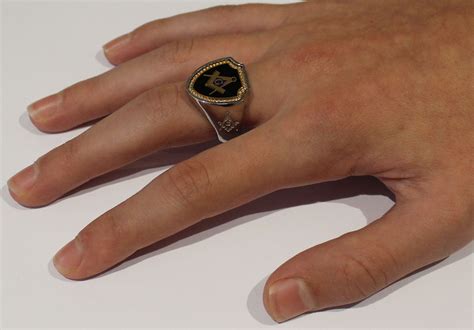Masonic Square And Compass Ring Sterling Silver Mens 16g Romany Gold