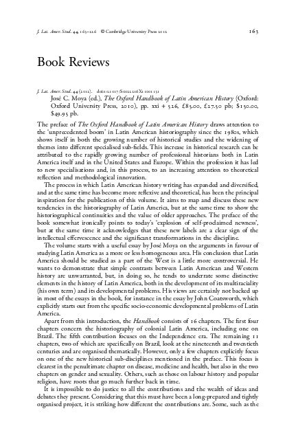 Pdf José C Moya Ed The Oxford Handbook Of Latin American History