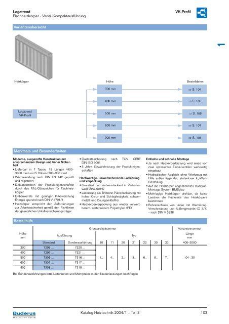 Logatrend VK-Profil Flachheizkörper · Ventil ... - Buderus