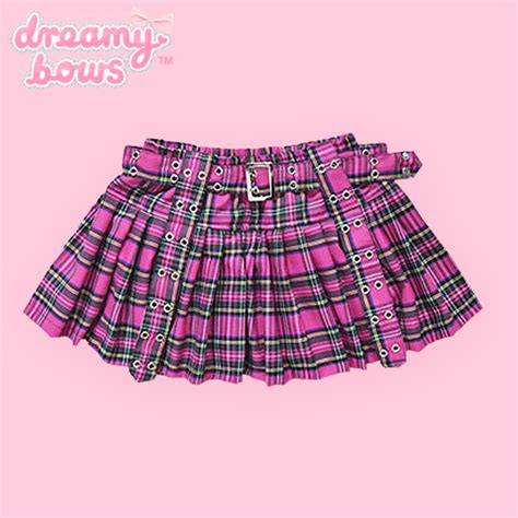 Buy Acdc Rag Pleated Belt Skirt Pink Tartan At Dreamy Bows