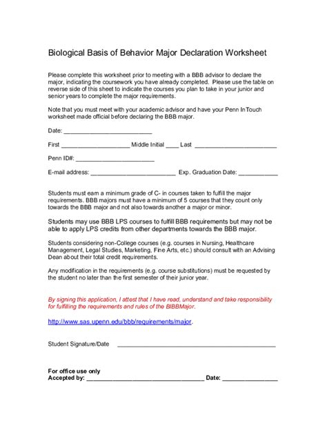 Fillable Online Biological Basis Of Behavior Major Declaration