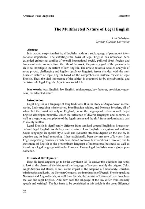 Pdf The Multifaceted Nature Of Legal English