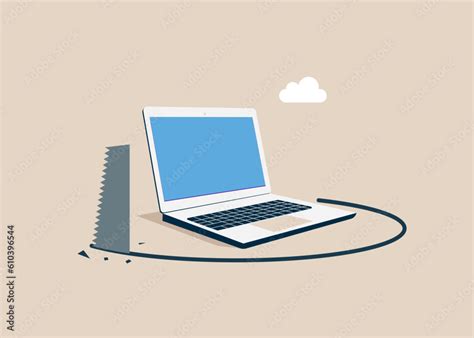 Thief Sawing The Floor To Make Digital Technology Collapse Falling Down