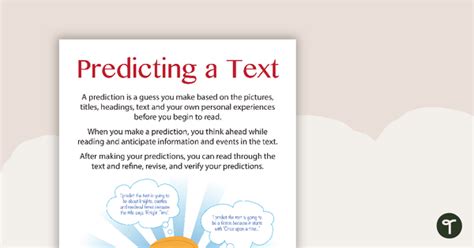 Predicting A Text Poster And Worksheet Teaching Resource Teach Starter