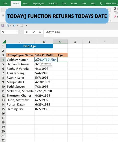 find age using today and datedif function in excel shorts youtube