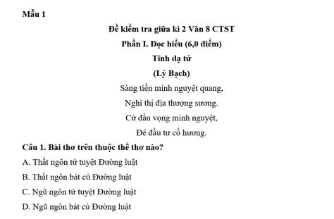 Đề Thi Và đáp án Giữa Kì 2 Ngữ Văn 8 Chân Trời Sáng Tạo 2024 Kèm File