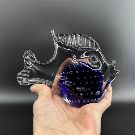 Vintage Cobalt Blue Glass Fish Figurine Large Sommerso Bullicante Art