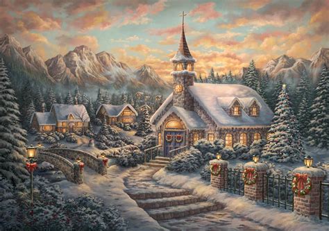 Thomas Kinkade Winter Village Wallpaper Download Tree House Snow