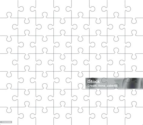 Jigsaw 빈 템플릿 또는 56 조각의 절단 지침 7 X 8 타일 벡터 퍼즐 게임 조각그림 맞추기에 대한 스톡 벡터 아트 및 기타 이미지 조각그림 맞추기 퍼즐