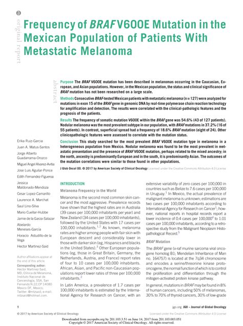 Pdf Frequency Of Braf V600e Mutation In The Mexican Population Of Patients With Metastatic