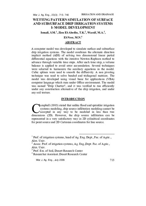 Pdf Wetting Pattern Simulation Of Surface And Subsurface Drip Irrigation Systems I Model