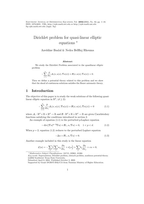Pdf Dirichlet Problem For Quasi Linear Elliptic Equations