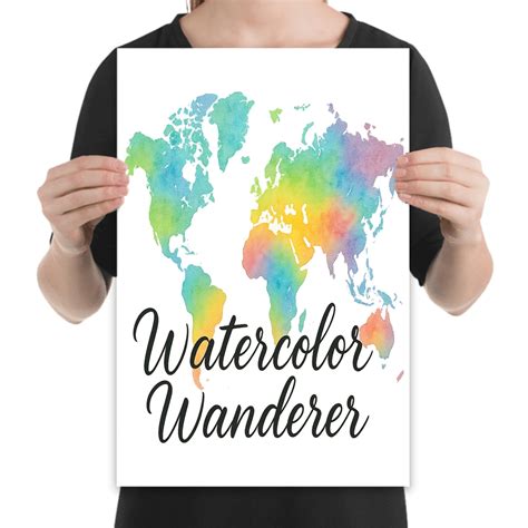 Watercolor World Map Art Travel Lovers 13x19 Poster Print Home