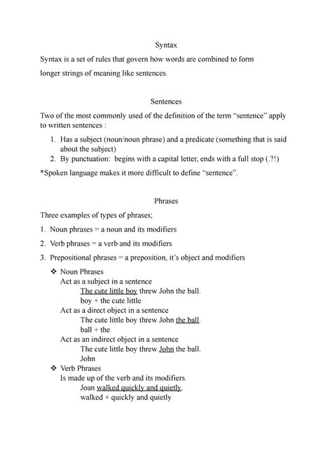 Introduction Of Syntax Syntax Syntax Is A Set Of Rules That Govern How Words Are Combined To