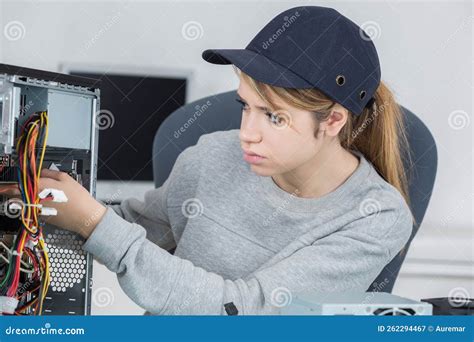 Woman Assembling Motherboard Stock Image Image Of Internal