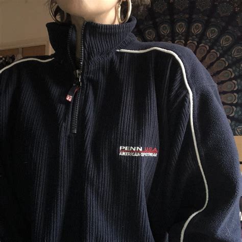 Penn Sports Fleece With Three Quarter Zip Size L Depop