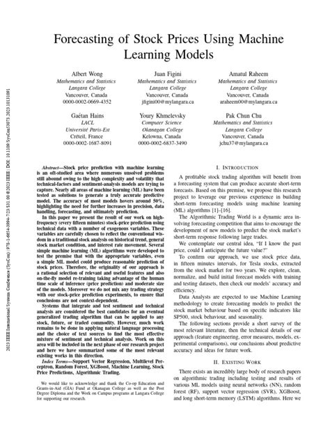 5 forecasting of stock prices using machine learning models pdf
