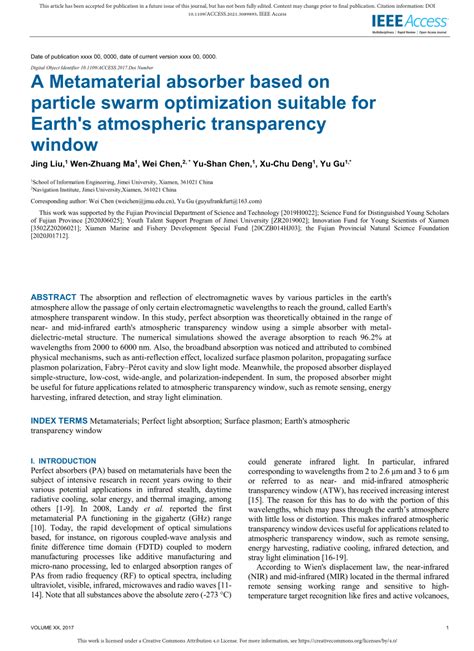 Pdf A Metamaterial Absorber Based On Particle Swarm Optimization Suitable For Earths