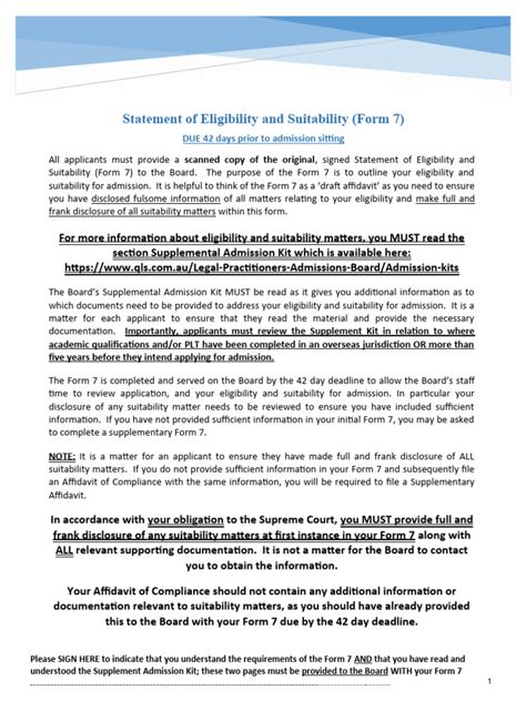 Form 7 Version 5 Statement Of Eligibility And Suitability Fillable With Instructions 12 April
