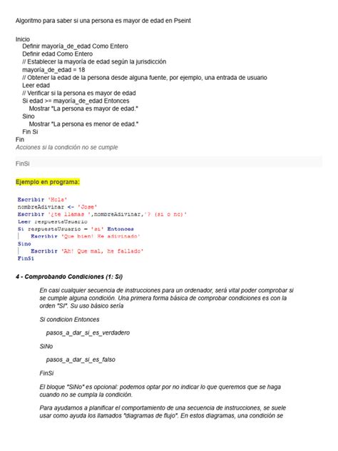 Algoritmo Para Saber Si Una Persona Es Mayor De Edad En Pseint Pdf Algoritmos Ingeniería