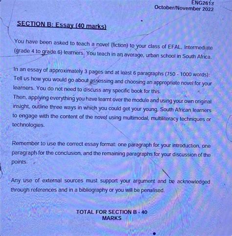 Section B Essay 40 Marks You Have Been Asked To