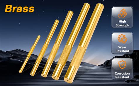 Evrbul 5 Pcs Brass Drift Punch Tool Set For 1 4″ 3 8 ″ 1 2 ″ 5 8 ″ 3 4