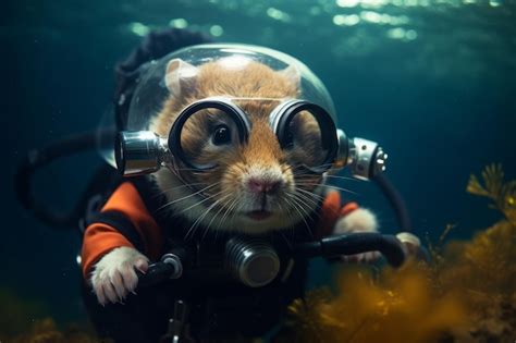 Premium Photo Photo Of A Hamster In A Scuba Diving Outfit Exploring A