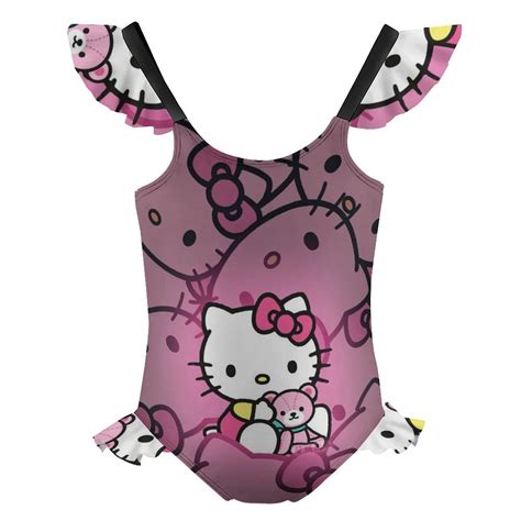 Hello Kitty Swimsuit For Girl Cute Teen Girls One Piece Ruffle Trim Bathing Suits Hello Kitty