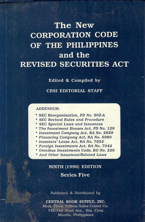 The New Corporation Code Of The Philippines And The Revised Securities