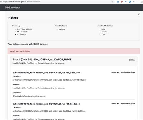 Bids Validator Error Code 55 Jsonschemavalidationerror Effectiveechospacing Bids