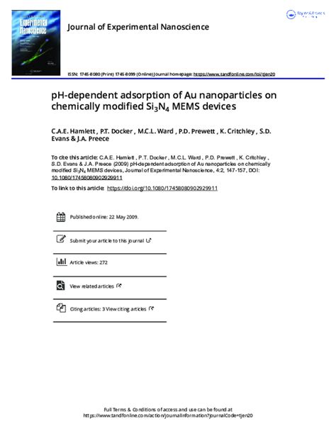 Pdf Ph Dependent Adsorption Of Au Nanoparticles On Chemically