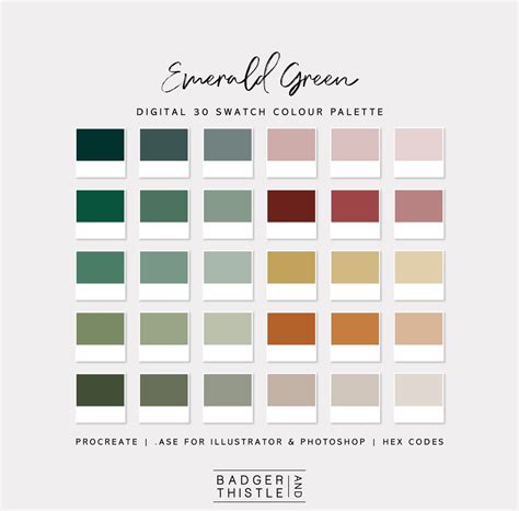 Emerald Green Digital Colour Palette Swatches Download Procreate