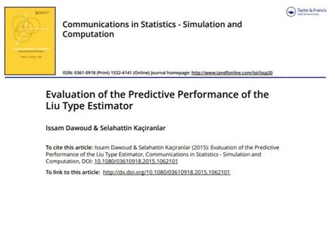 Pdf Evaluation Of The Predictive Performance Of The Liu Type Estimator