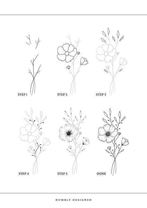 Drawings Step By Step Flowers