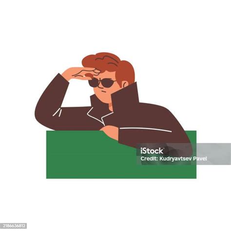 Ilustrasi Vektor Seorang Matamata Yang Mengintip Dari Balik Bentuk