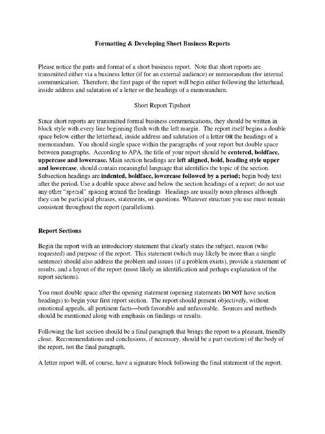 One Page Business Report Template Pdf Paragraph Letter Case