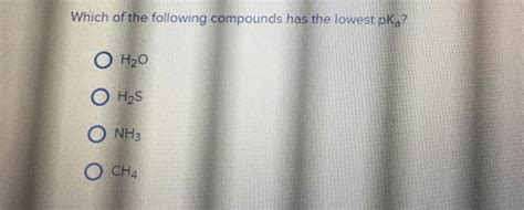 Solved Which of the following compounds has the lowest pKa? | Chegg.com